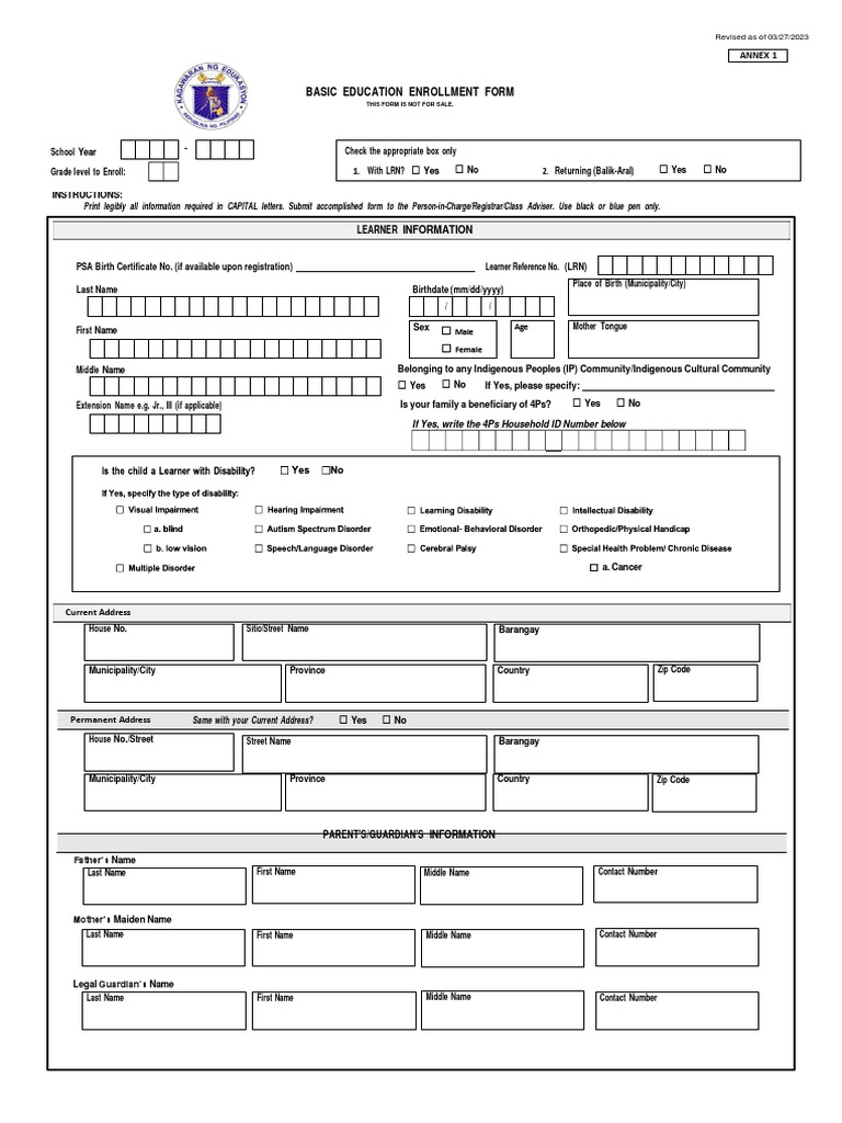 Enhanced Enrollment Form 2024-2025 | PDF