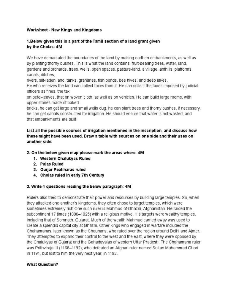New Kings and Kingdoms Worksheet | PDF | South Asia