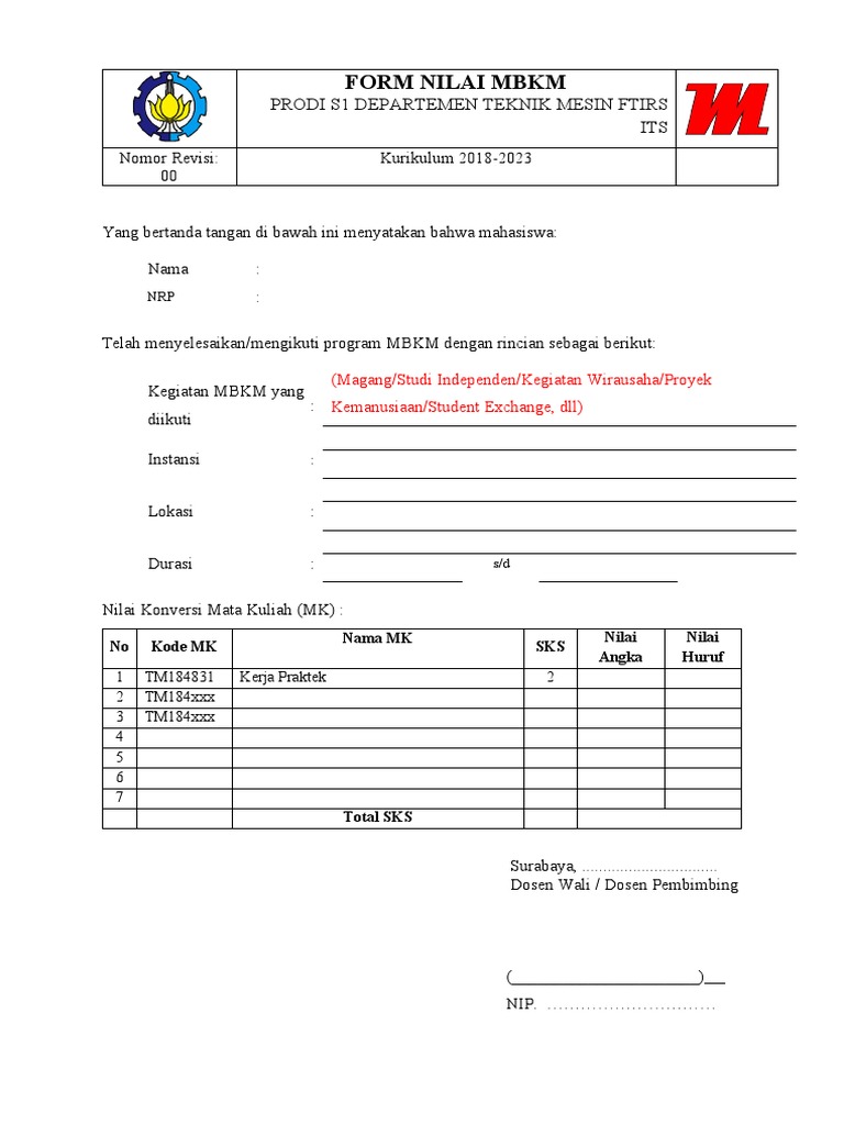 Form Konversi Nilai MBKM | PDF