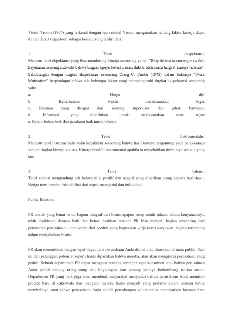 Teori Vroom dan Kepemimpinan PR | PDF | Karier & Perkembangan