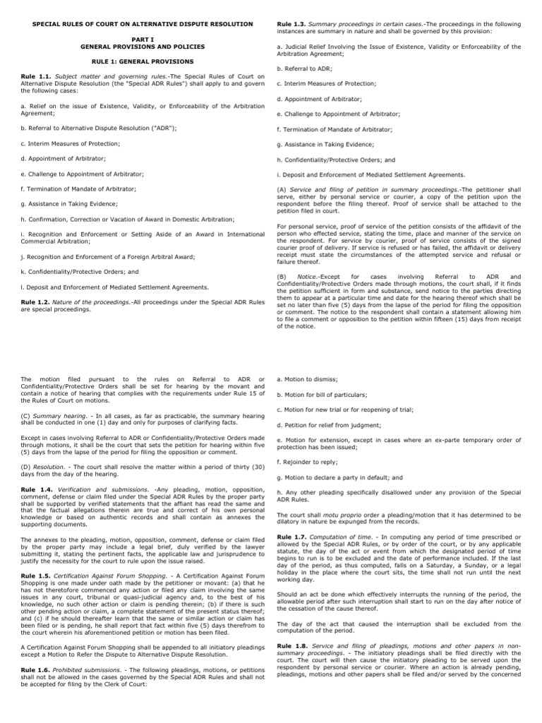 Special Adr Rules | PDF | Alternative Dispute Resolution | Arbitration