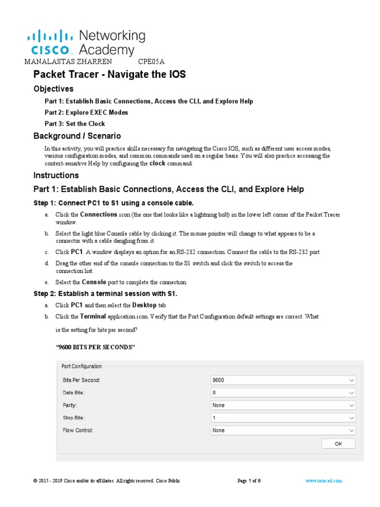 2 3 7 Packet Tracer Navigate The Ios Pdf Command Line Interface