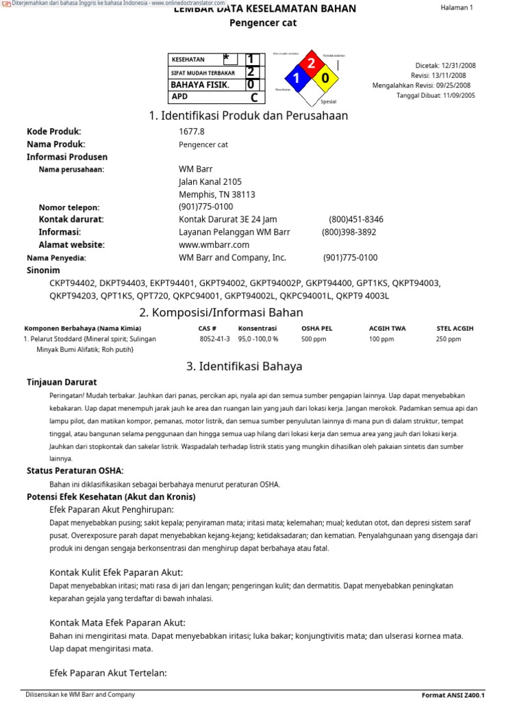 Msds Thinner - En.id | PDF