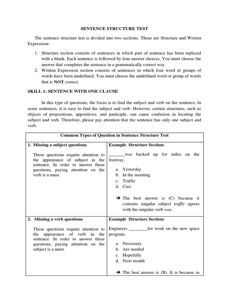FIX SENTENCE STRUCTURE TEST - Student Ver | PDF