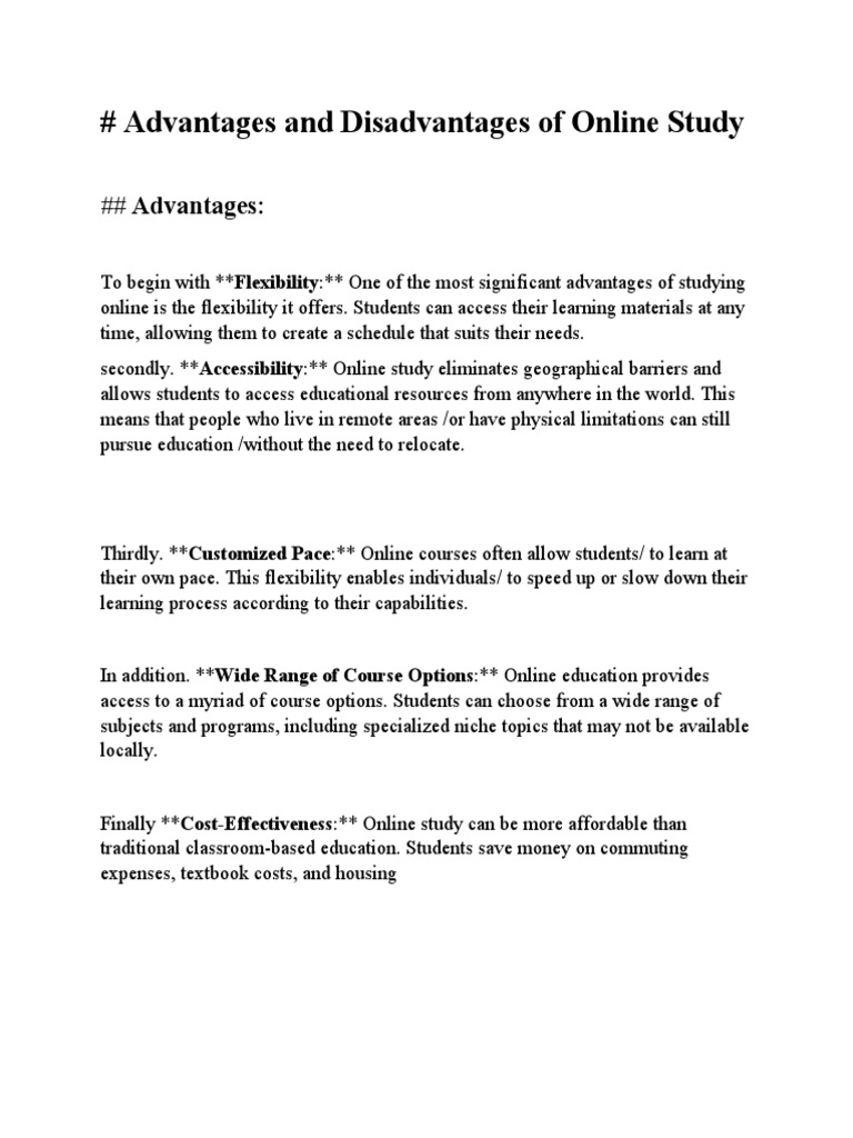 Advantages and Disadvantages of Online Study | PDF | Computers