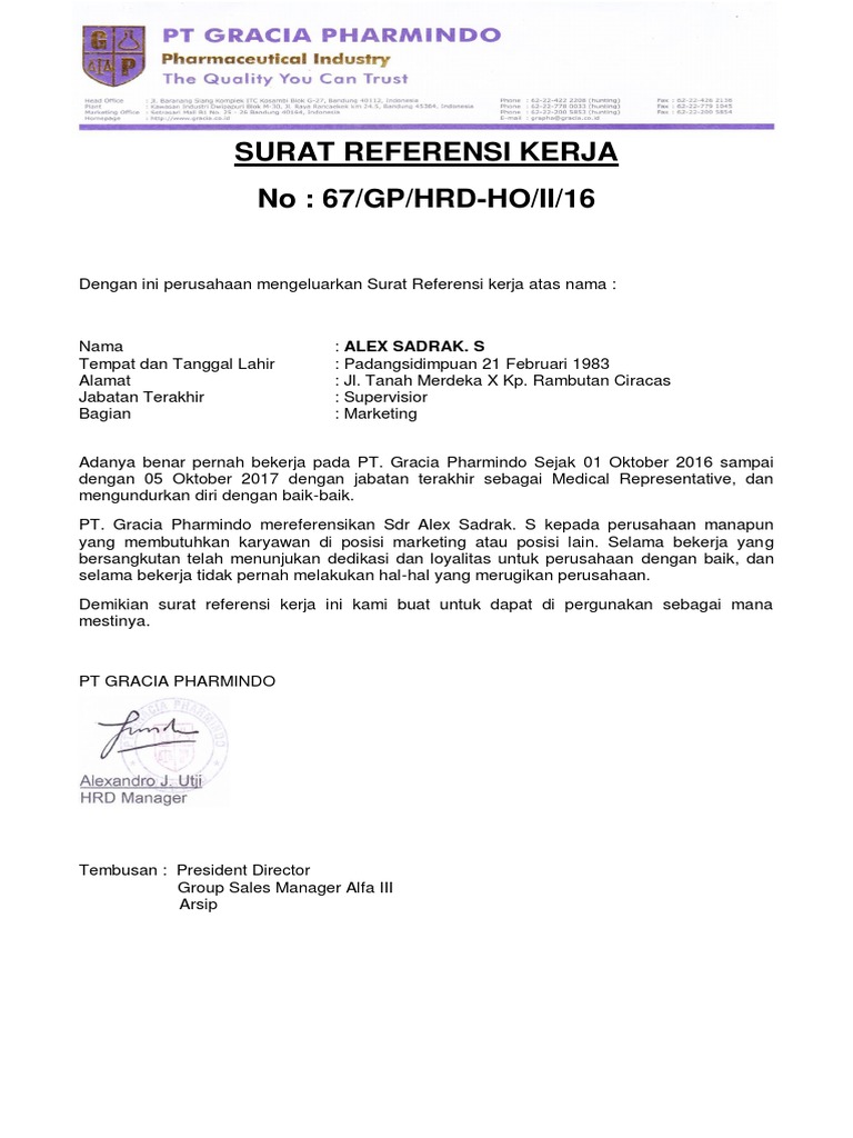 Surat-Referensi-Kerja Gracia Pharmindo | PDF