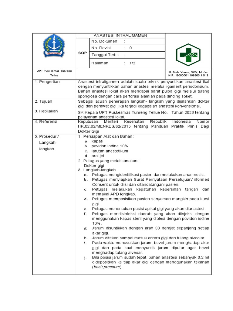 3.4.1 Ep 1 Sop Anastesi Intraligamen | PDF