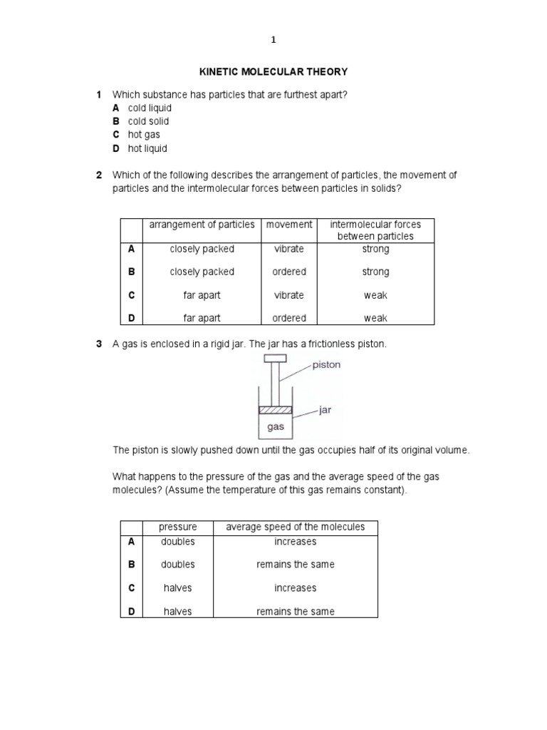 Kinetic Molecular Theory Questions | PDF | Gases | Temperature