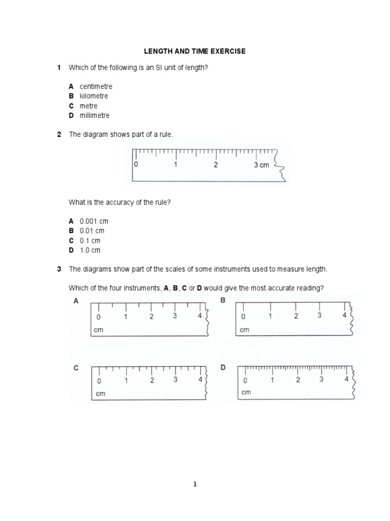 Length and Time Exercise | PDF | Length | Metrology
