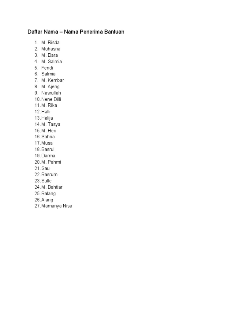 Daftar Nama Penerima Bantuan | PDF