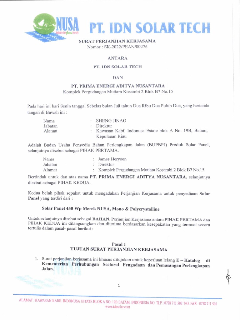 SK Modul PT. IDN Solar Tech 450 WP | PDF