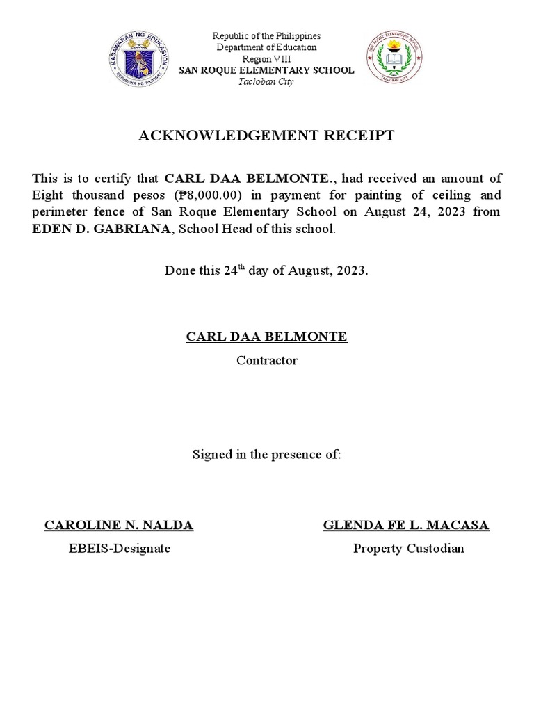 Acknowledgement Receipt for Painting Project | PDF