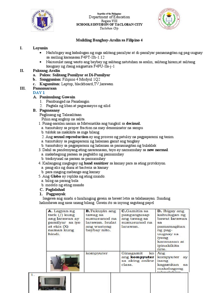 Week 1 Q2 (LP-FILIPINO 4) | PDF