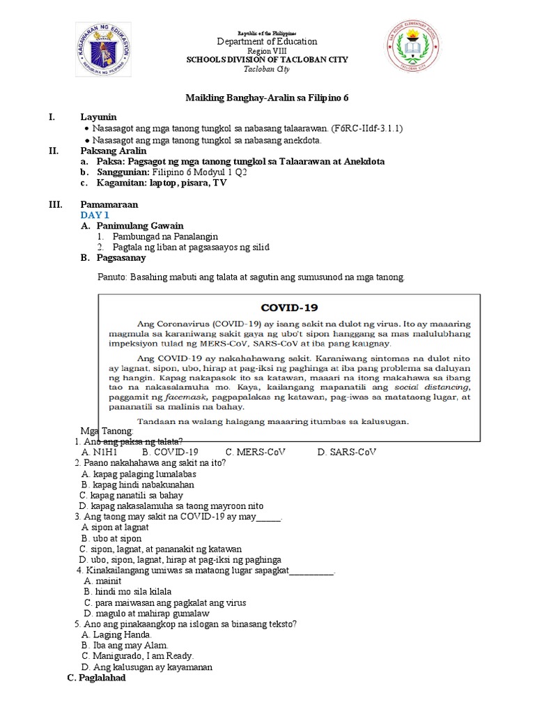 Week 1 q2 (Lp-Filipino 6) | PDF