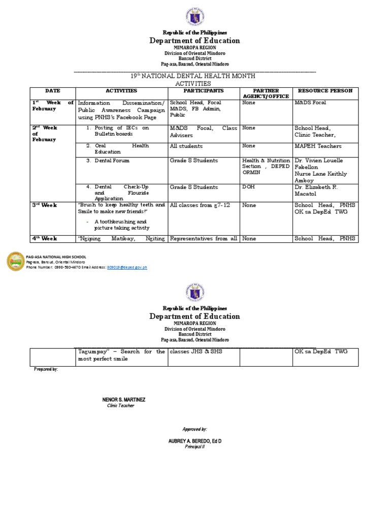 Dental Month Program of Activities | PDF