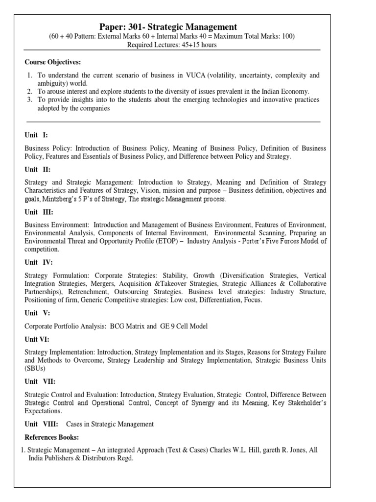 Strategic Management Course | PDF