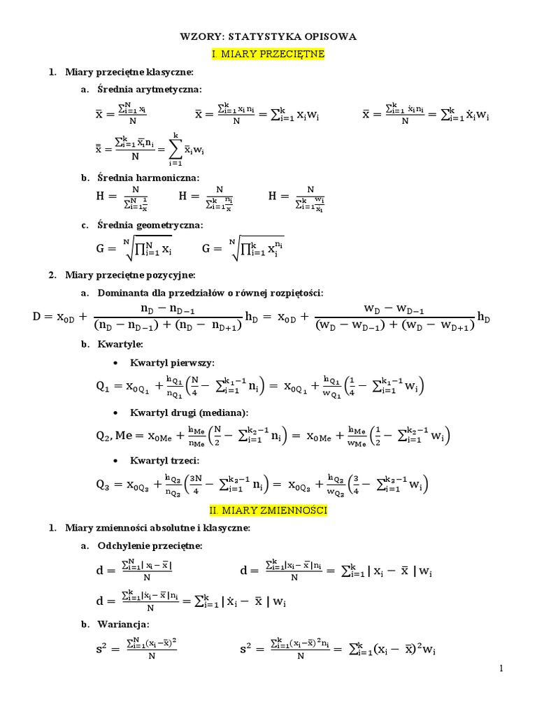 Wzory Statystyka Opisowa | PDF