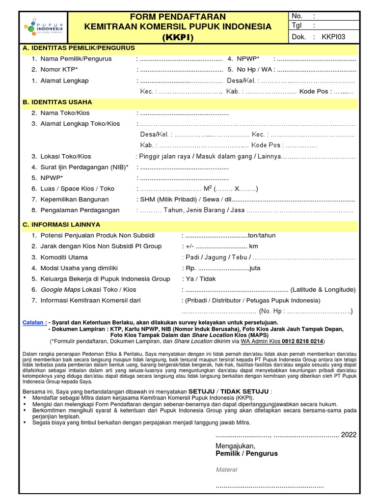 FORM PENDAFTARAN KEMITRAAN KOMERSIL PI (KKPI) Versi2.3-1 | PDF | Bisnis