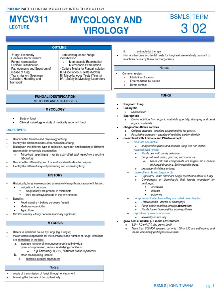 Mycology and Virology MYCV311: Bsmls Term | PDF