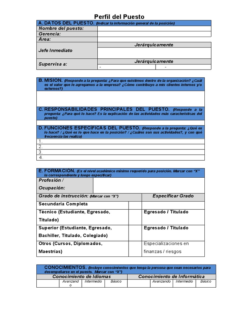 Perfil del Puesto: Gerencia y Funciones | PDF