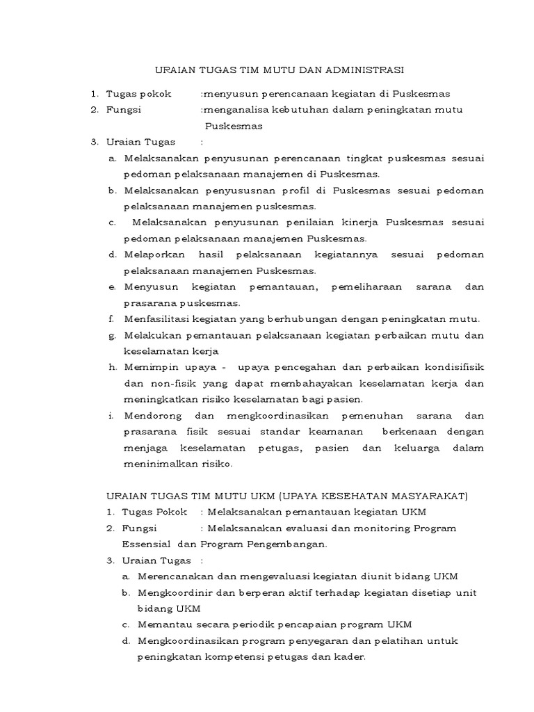 Tugas Tim Mutu Puskesmas | PDF