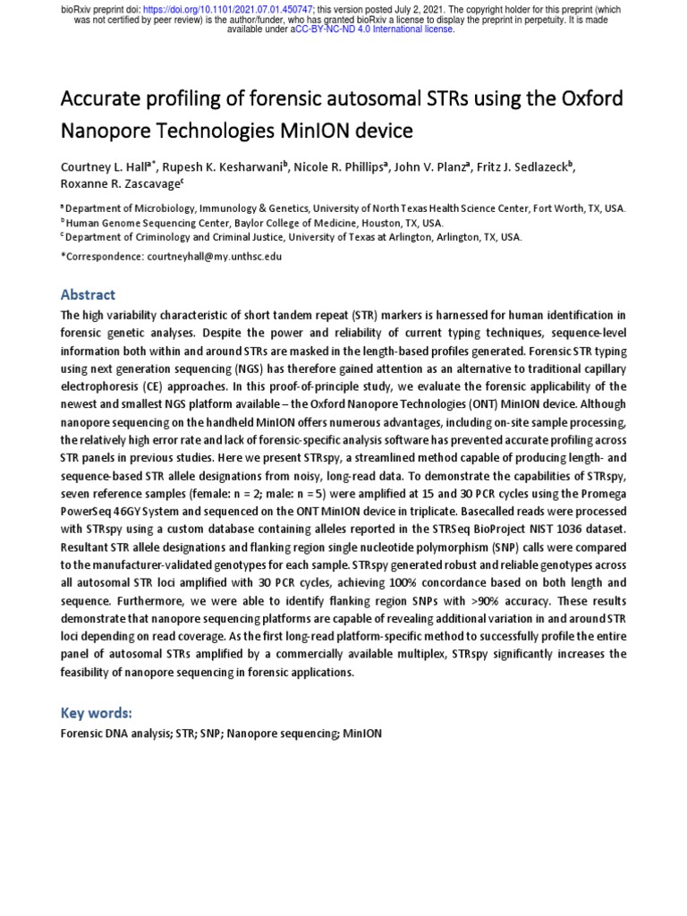Accurate Profiling of Forensic Autosomal STRs Usin | PDF ...