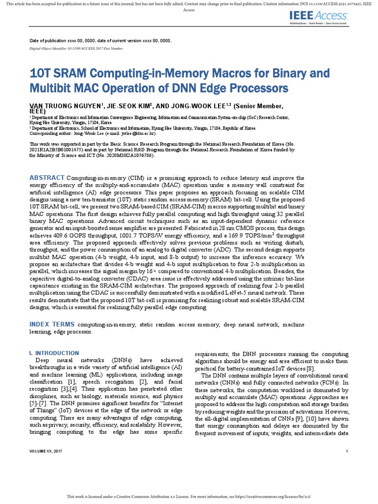 10T SRAM Computing-in-Memory Macros For Binary and | PDF | Deep Learning | Analog To Digital ...