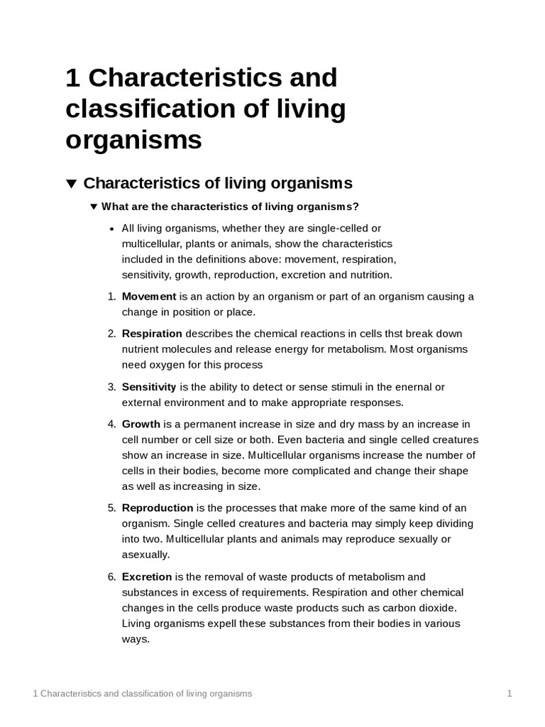 Notion 1 - Characteristics - and - Classification - of - Living ...
