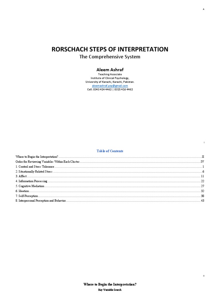 Rorschach Interpretation Guide | PDF | Psychological Resilience ...