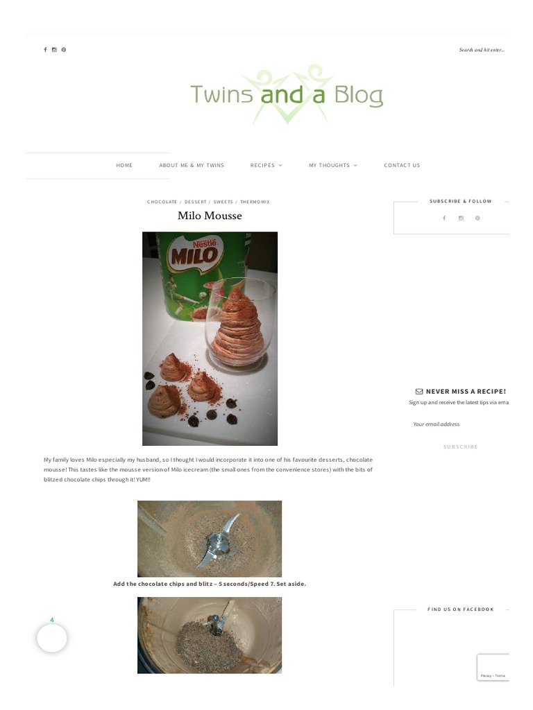 Milo Mousse - Twins and A Blog | PDF | Chocolate | Snack Food
