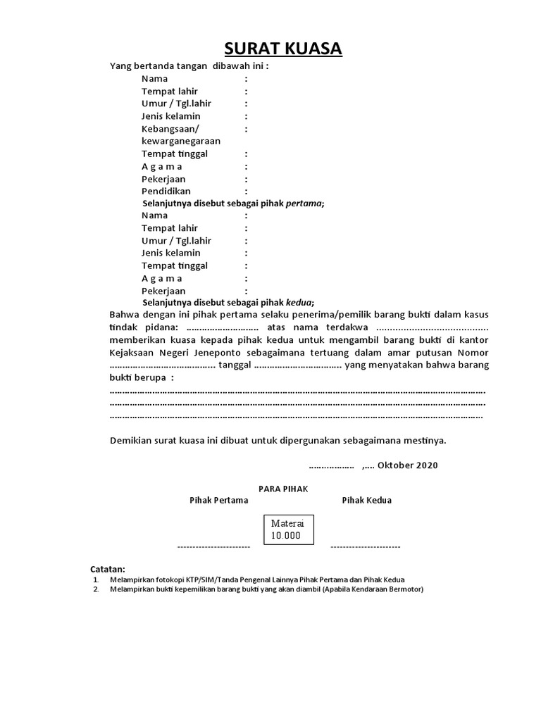 Contoh Surat Kuasa | PDF