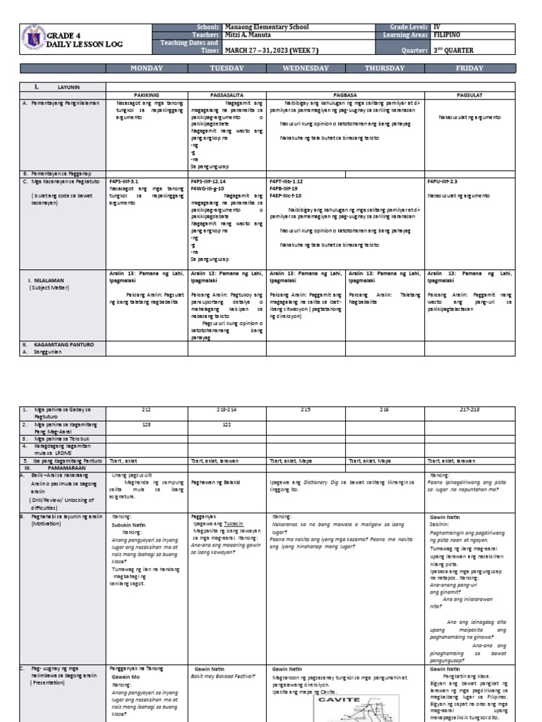 DLL Filipino 4 q3 w7 | PDF