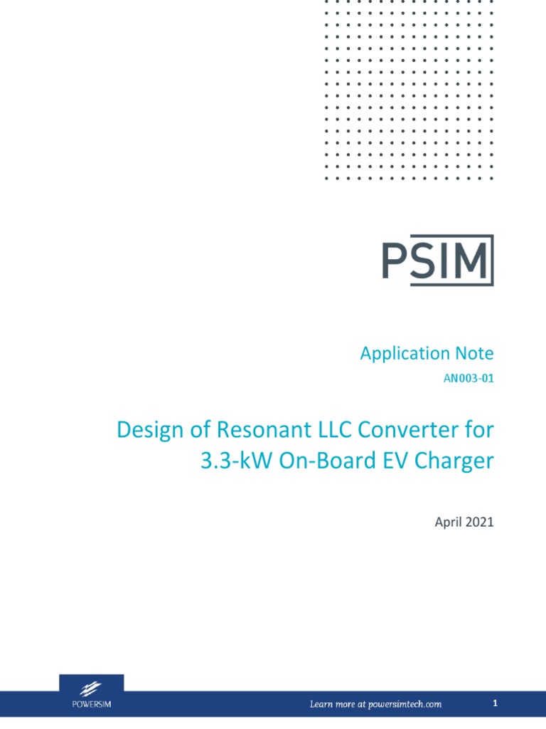 Resonant LLC Converter For 3.3 KW On Board EV Charger | PDF | Resonance | Inductance