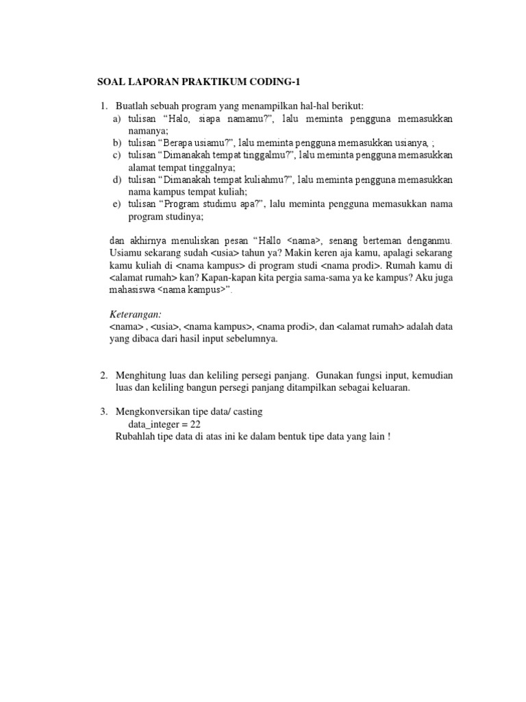Soal Laporan Praktikum Coding | PDF