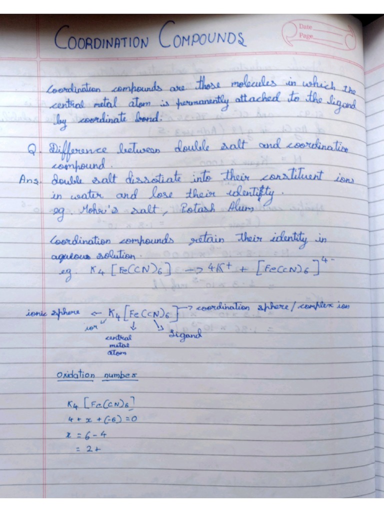 Coordinate Compounds Notes | PDF