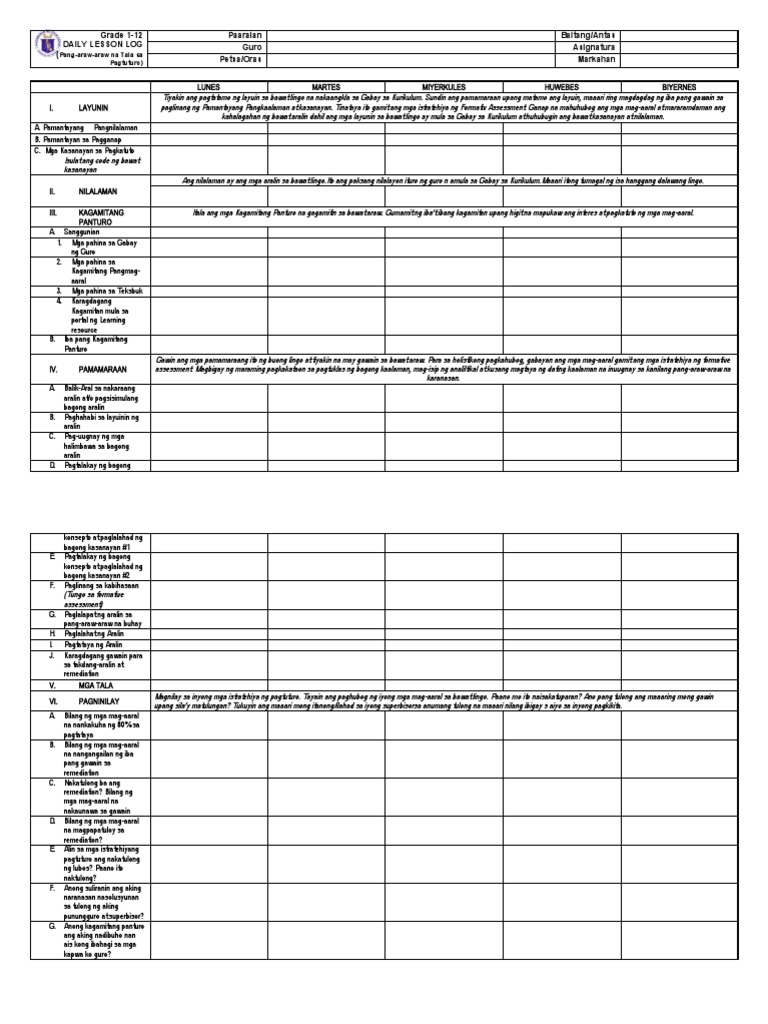 DLL TEMPLATE Tagalog | PDF