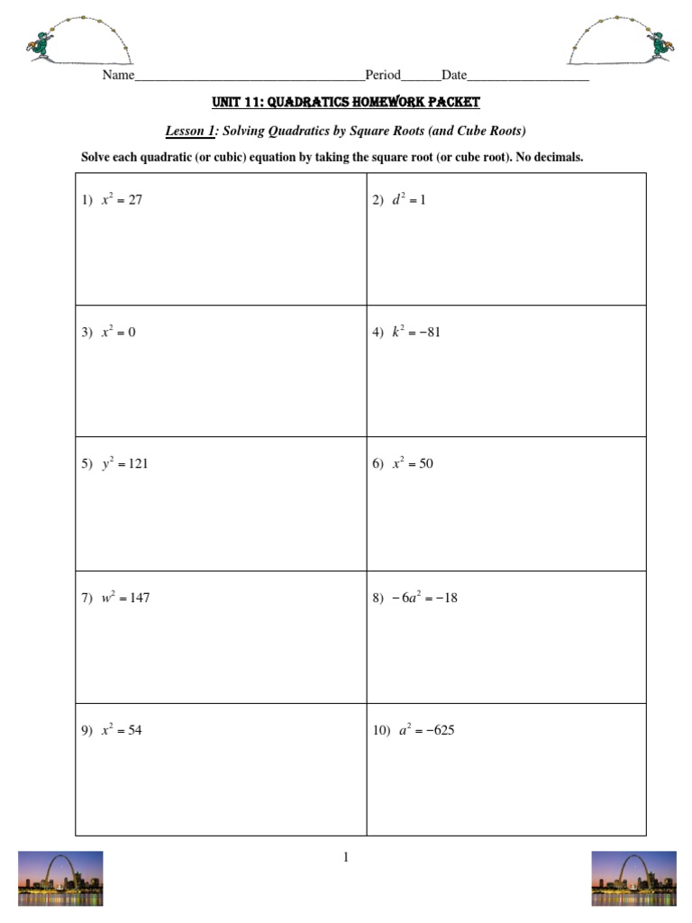 Quadratic Equations Homework Packet | PDF | Quadratic Equation ...