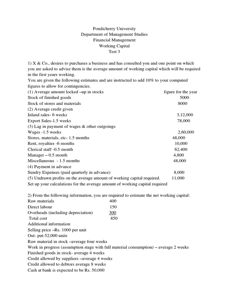 Working Capital Problems Combined1 | PDF