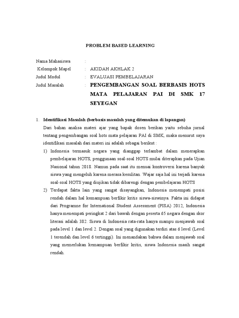 Problem Based Learning Mo 4 Evaluasi Pembelajaran | PDF | Karier ...