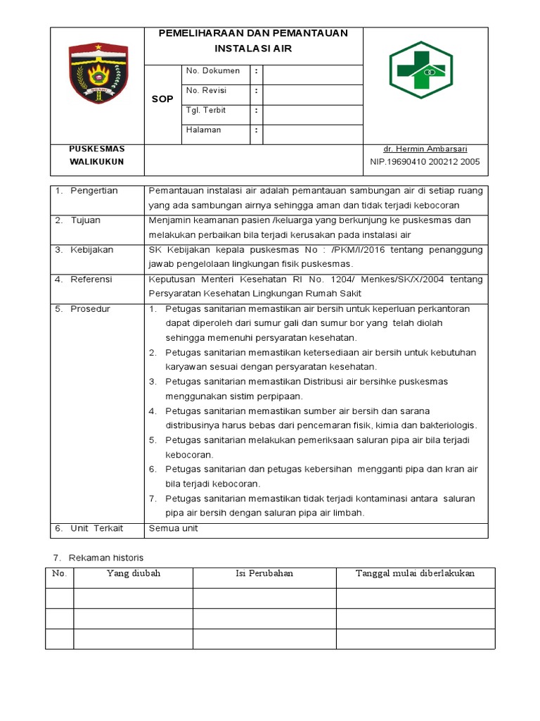 Sop Pemeliharaan Dan Pemantauan Instalasi Air | PDF | Griya & Taman | Sains & Matematika