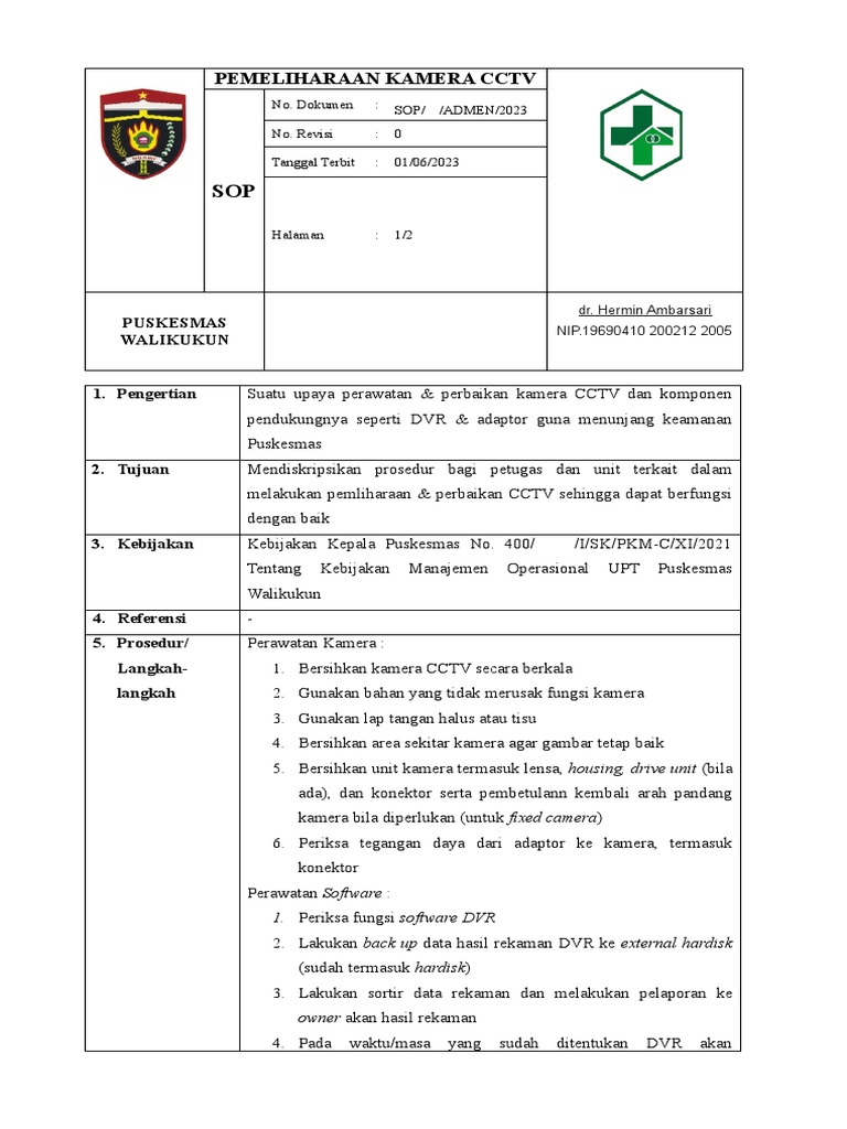 SOP Pemeliharaan Kamera CCTV | PDF