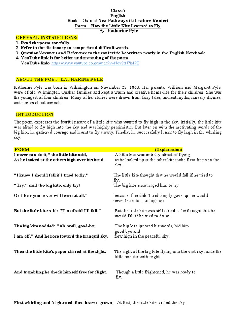 6 - English - How The Little Kite Learned To Fly and Verb - Notes-VL ...