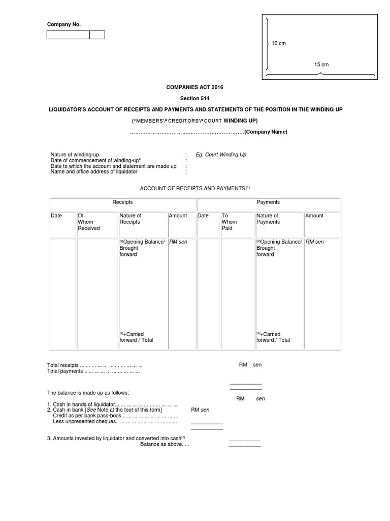 Liquidator's Receipts and Payments Report | PDF