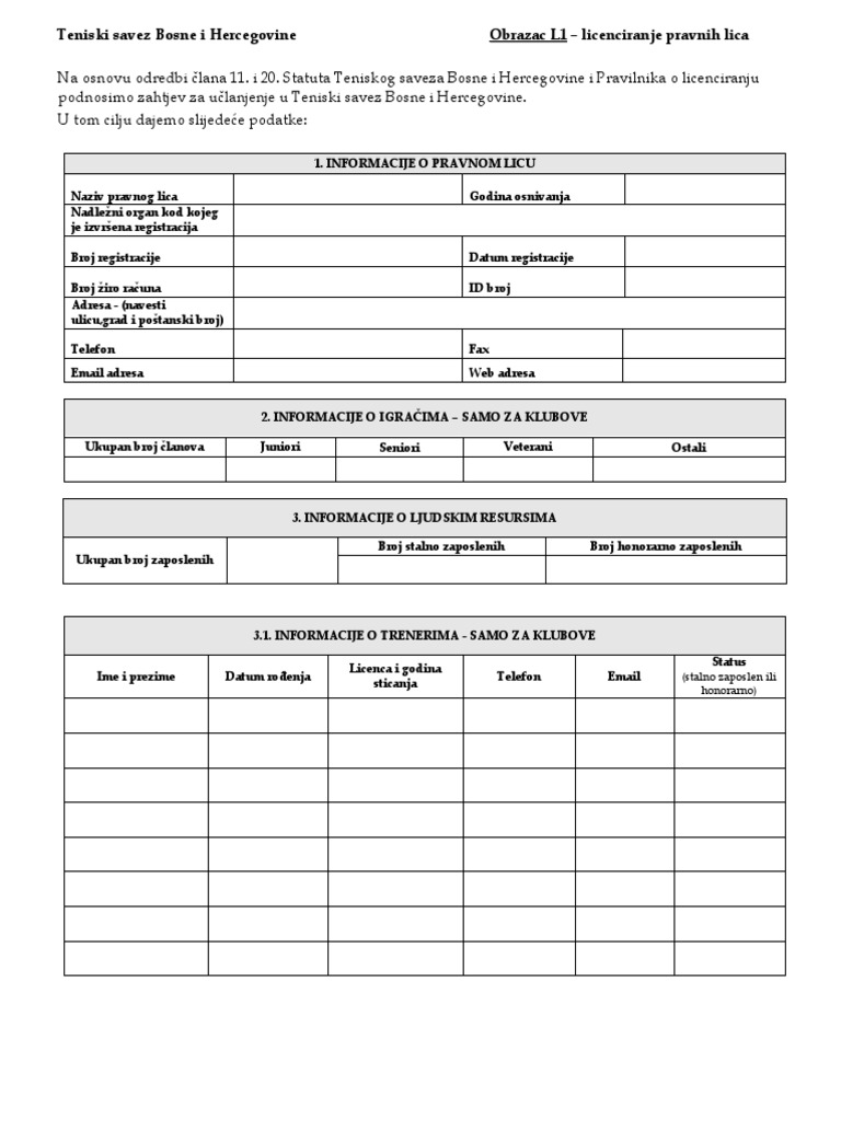 Obrazac - l-1 (10) - Prijava - U - TSBiH | PDF