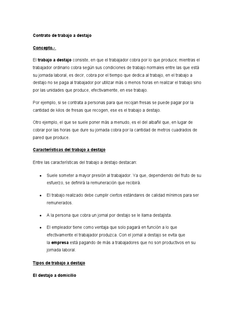 Trabajo a Destajo: Conceptos y Ejemplos | PDF | Pieza de trabajo | Salario