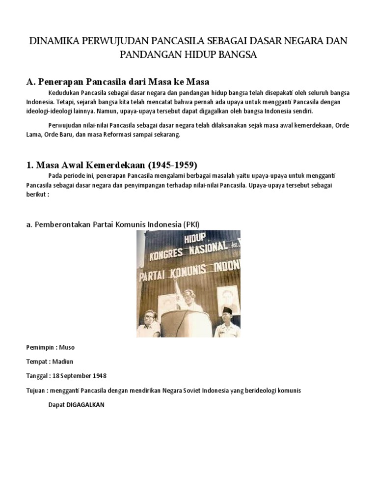 Dinamika Perwujudan Pancasila Sebagai Dasar Negara Dan Pandangan Hidup Bangsa | PDF