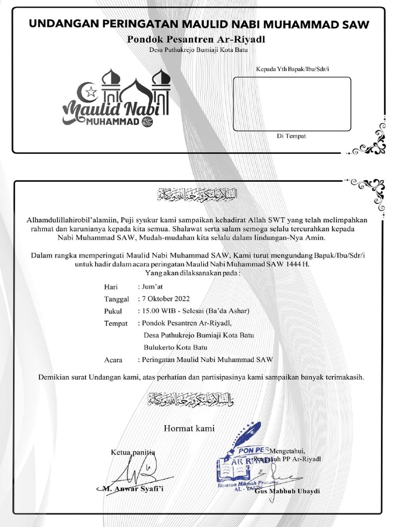 Contoh Undangan Maulid Nabi | PDF