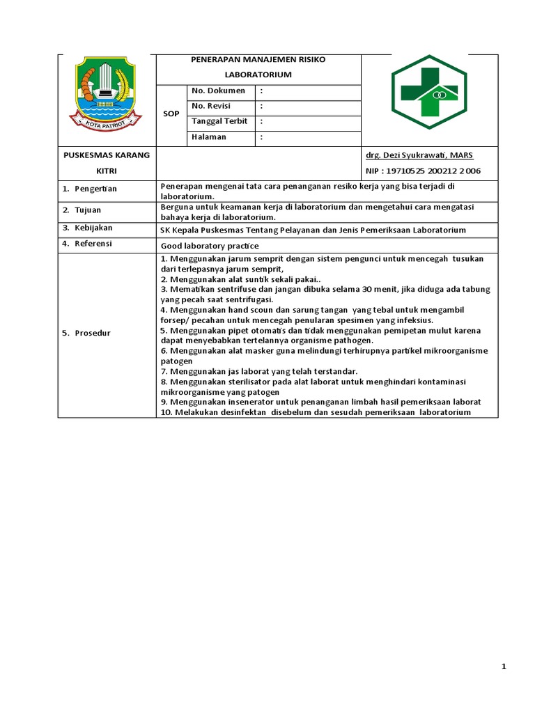 Penerapan Manajemen Risiko Laboratorium | PDF