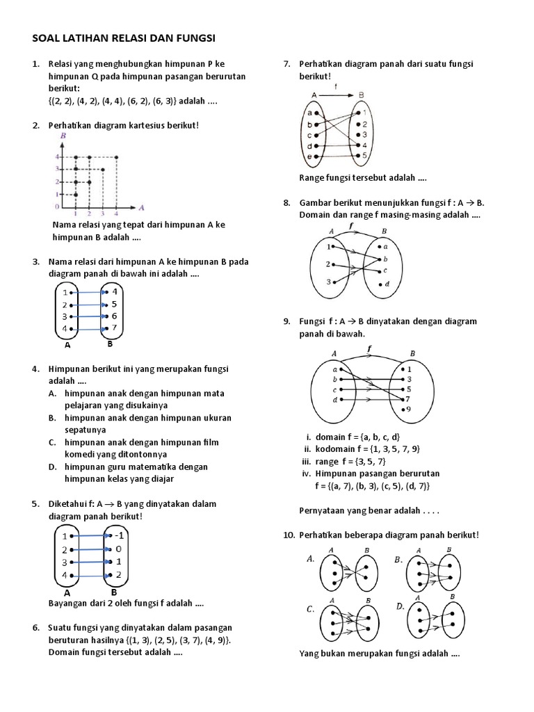 Latihan Relasi dan Fungsi Matematika | PDF