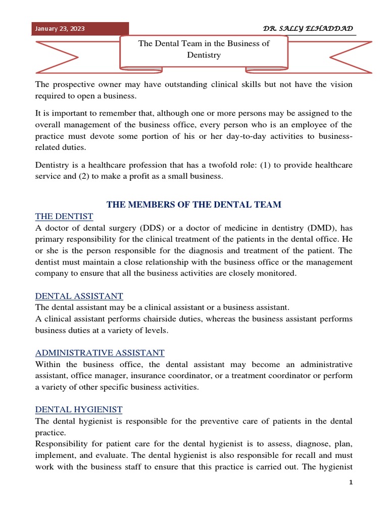 The Dental Team in Practice Management | PDF